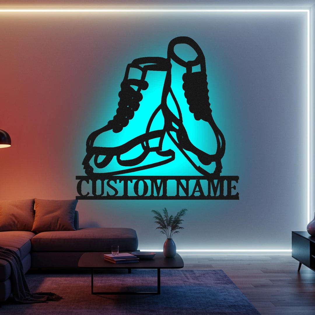 Custom Ice Skates Led Light Metal Wall Art Ice Skater Name Sign Home ...