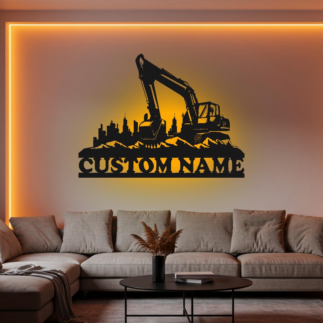 Backhoe Loader Excavator Driver Custom Sign Led Light Metal Wall Decor ...