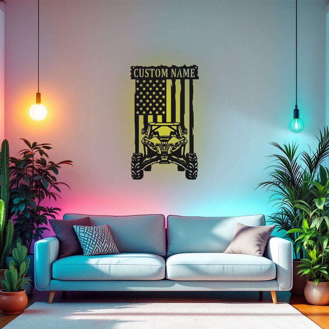 Custom US Atv Offroad Metal Wall Art With Led Light, Personalized Quad ...