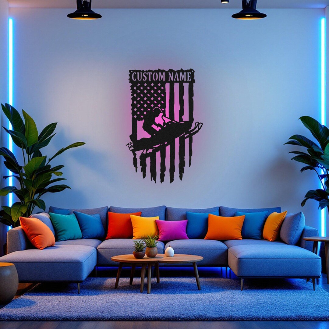 Custom US Snowmobile Metal Wall Art With LED Light, Personalized ...