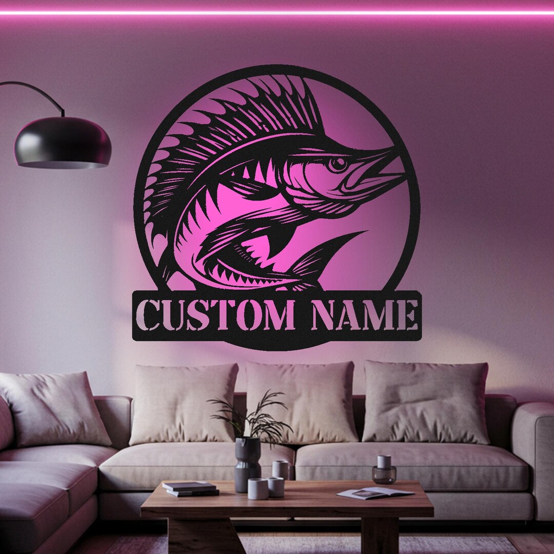 Custom Wahoo Fish Led Light Metal Wall Art Angler Name Sign Home Decor ...