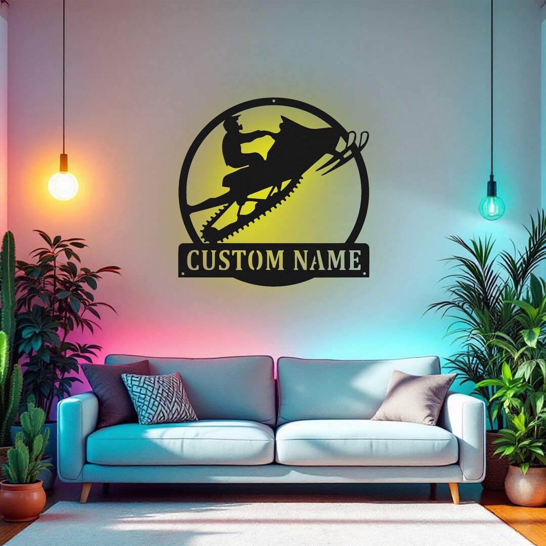 Custom Man Snowmobile Metal Wall Art With Led Light, Personalized ...