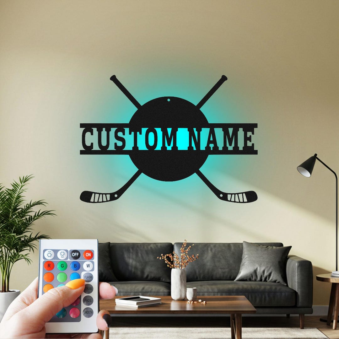 Custom Crossed Hockey Metal Wall Art With Led Light, Personalized ...