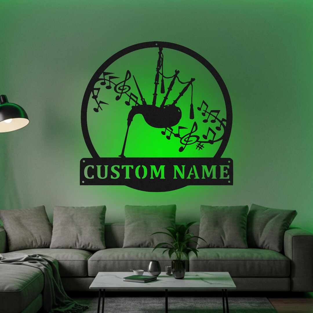 Custom Bagpipes Metal Wall Art With Led Light, Custom Bagpipes Name ...