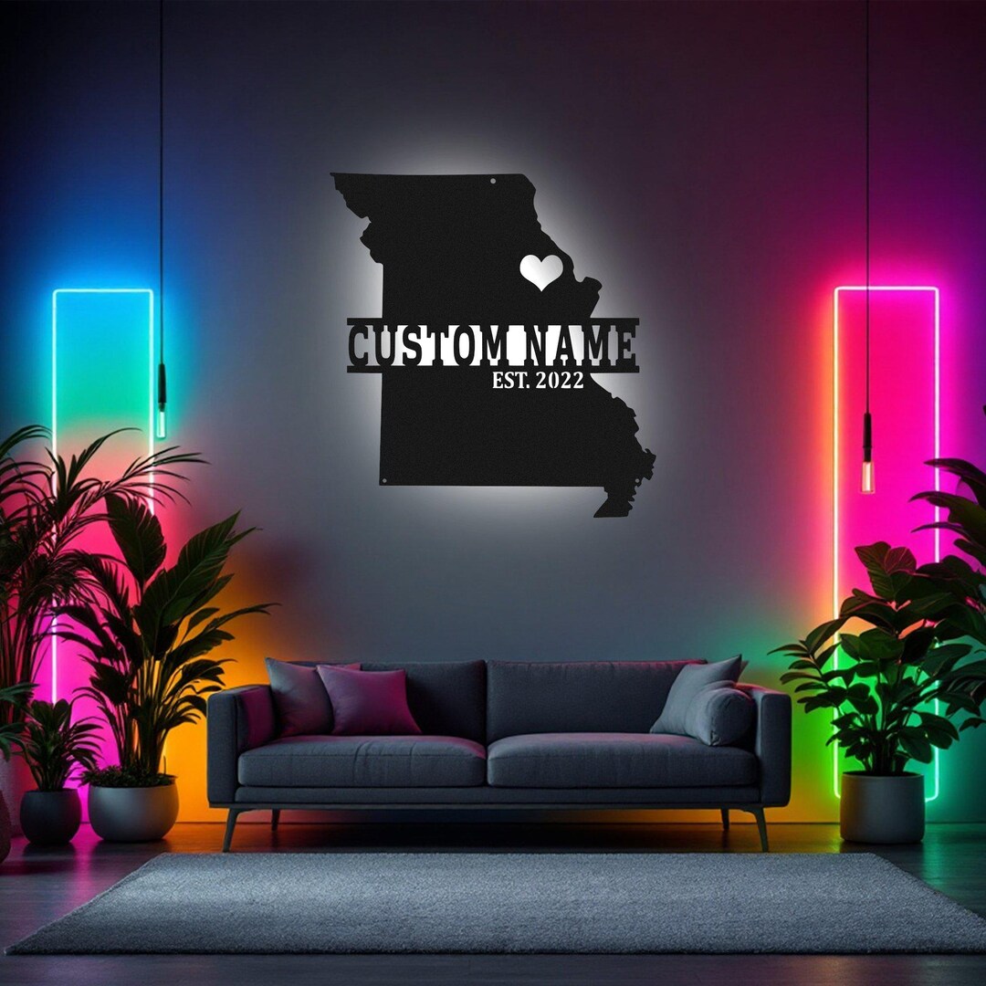 Custom Missouri Map Metal Wall Art With Led Light, Personalized ...