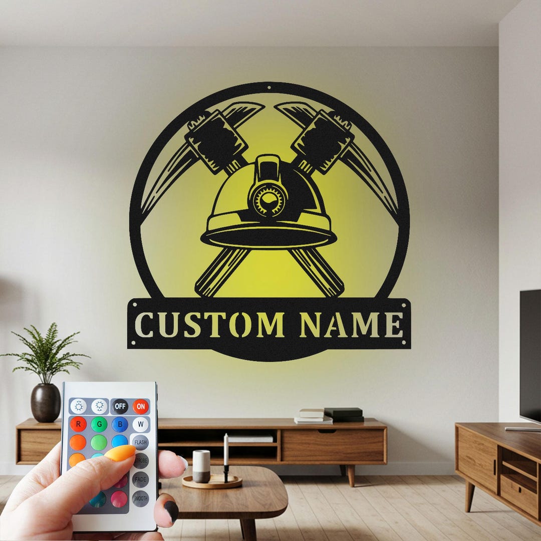 Custom Miner Worker Tools Metal Wall Art With Led Light, Miner Name ...