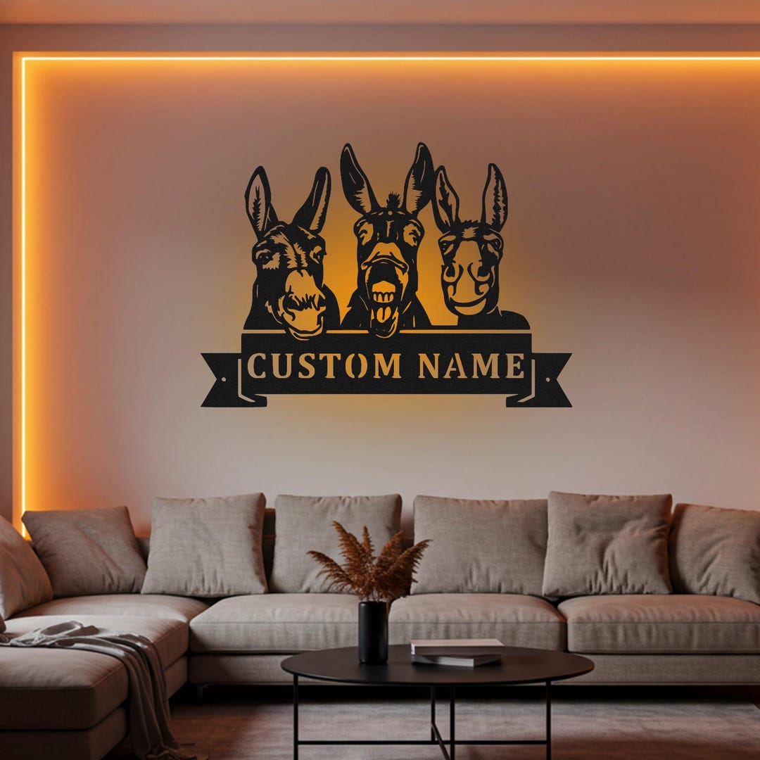 Personalized Donkey Metal Wall Art With LED Lights - Etsy