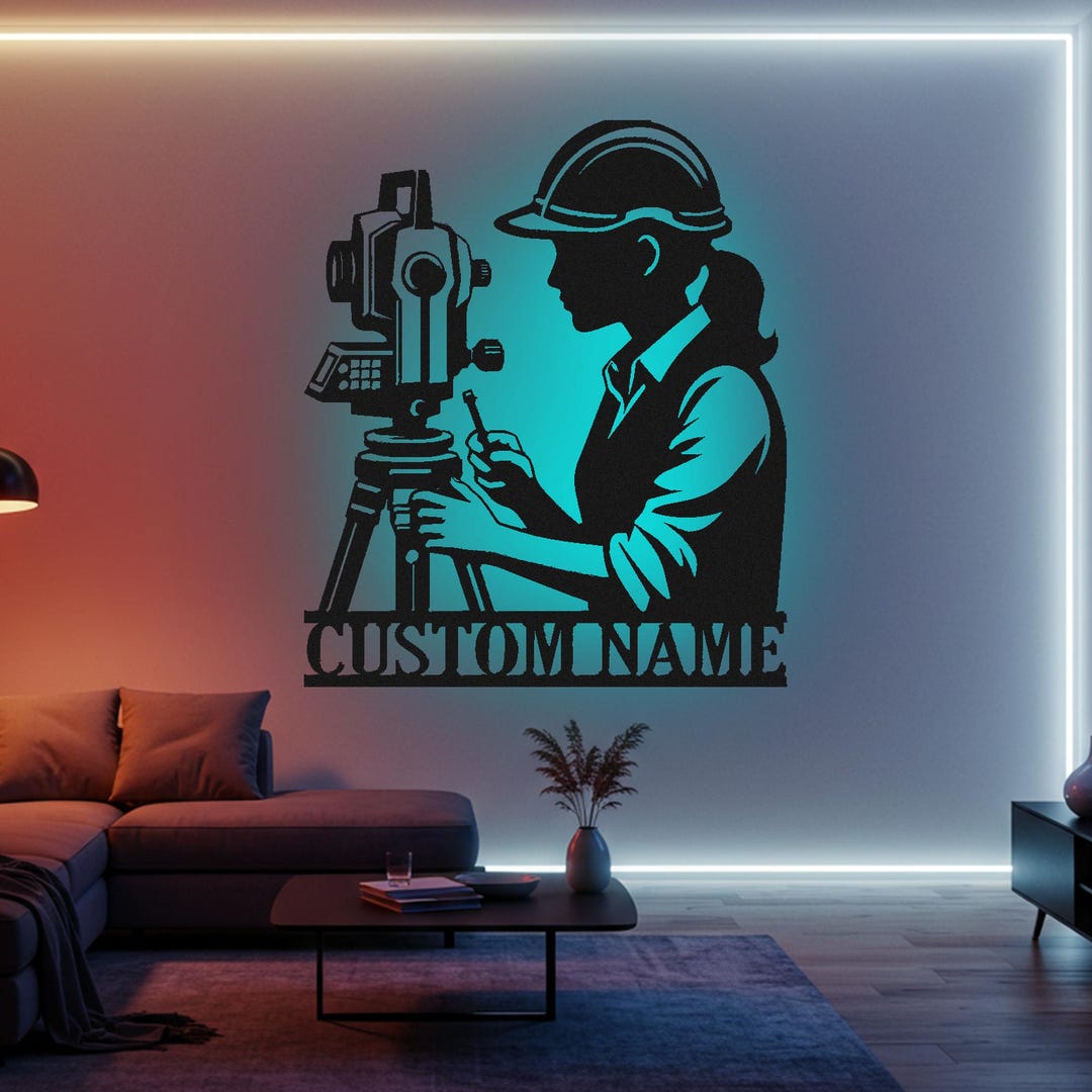 Custom Geodetic Device Led Light Metal Wall Art Surveyor Engineer Name ...