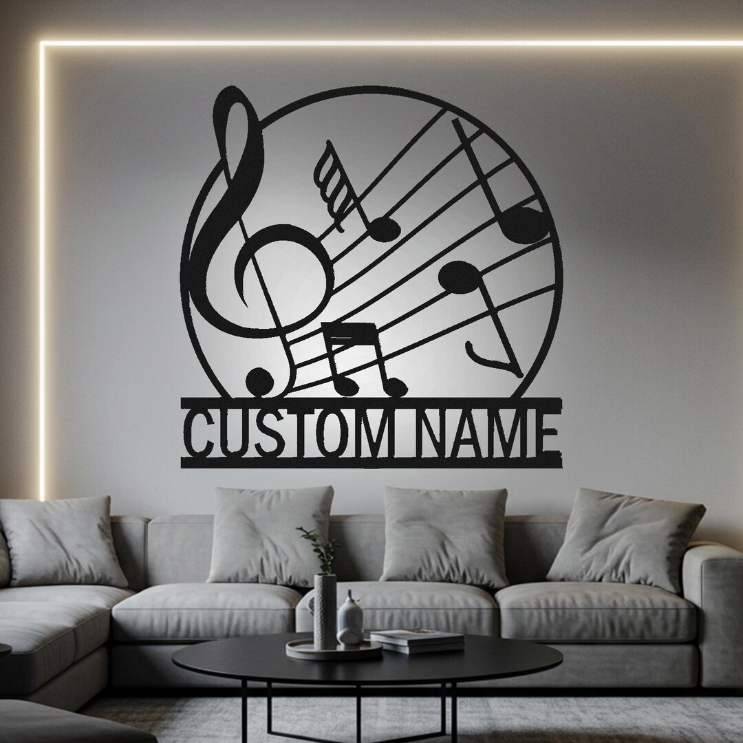 Custom Music Note LED Metal Wall Art: Personalized Composer Name Sign ...