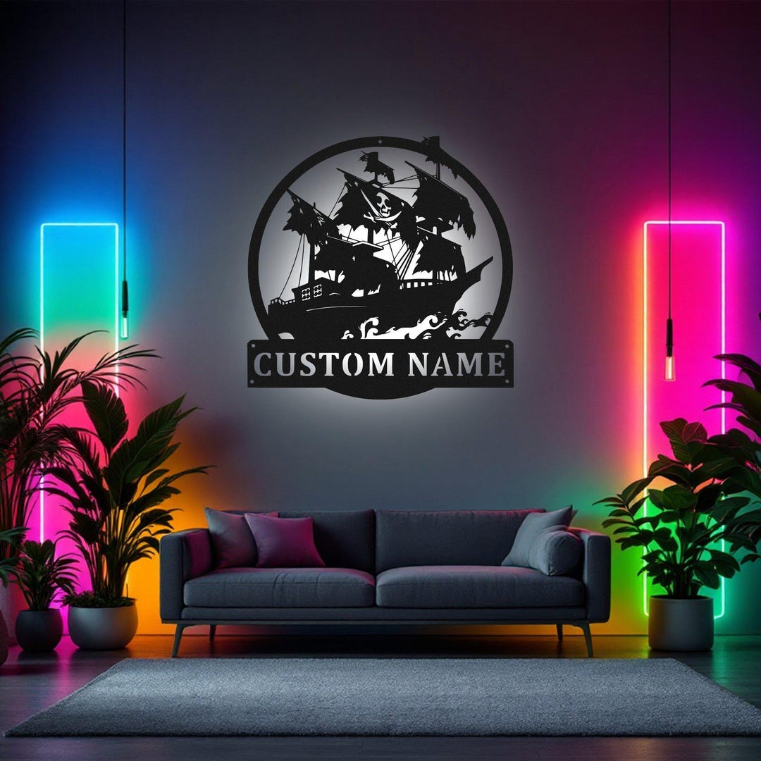 Custom Pirate Ship Metal Wall Art With Led Light, Personalized Pirate ...