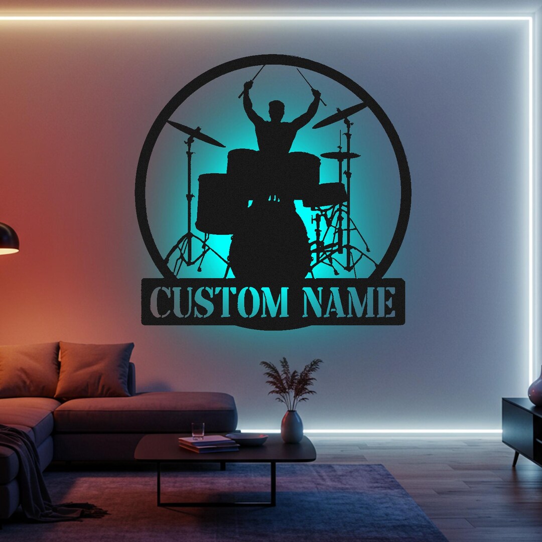Custom Drumming Led Light Metal Wall Art Drummer Name Sign Home Decor ...