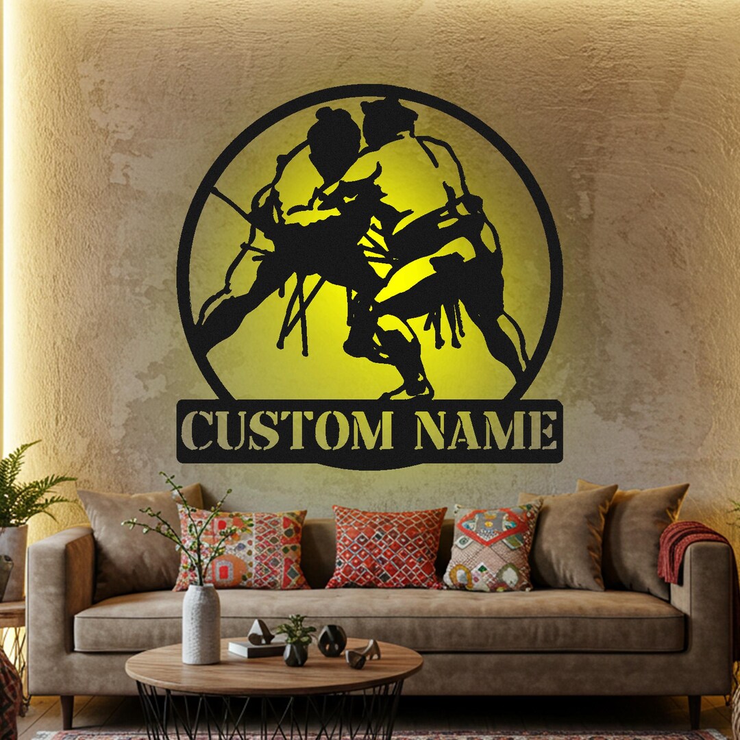 Custom Sumo Wrestling Led Light Metal Wall Art Wrestlers Name Sign Home ...