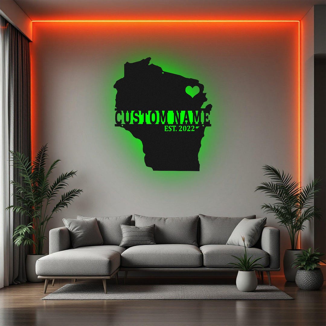 Custom Wisconsin Map Metal Wall Art With LED Lights - Etsy