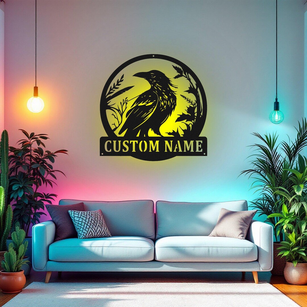 Custom Black Crow Raven Bird Metal Sign, Personalized Raven Bird Name ...
