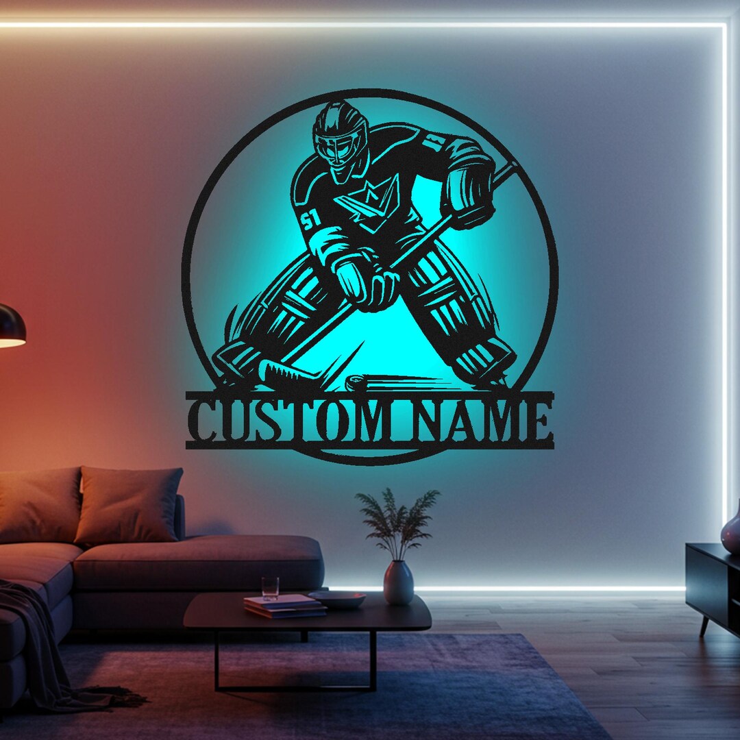 Custom Hockey Led Light Metal Wall Art Hockey Goalie Name Sign Home ...