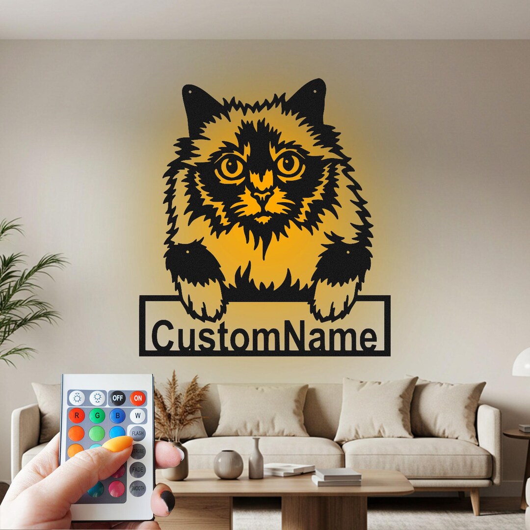 Custom Holy Burma Cat Metal Wall Art With Led Light, Holy Burma Cat ...