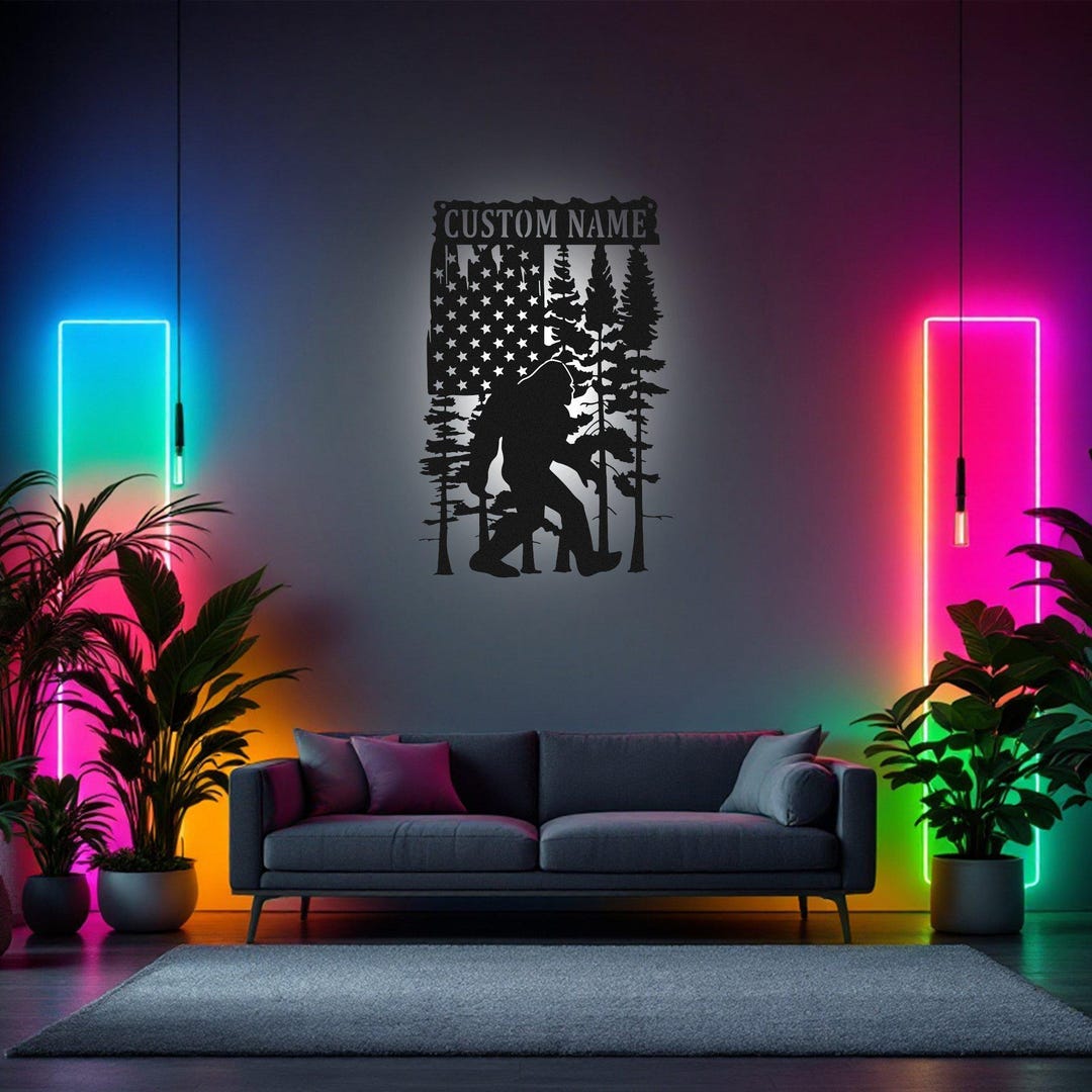 Custom US Bigfoot Metal Wall Art With Led Light, Personalized Bigfoot ...