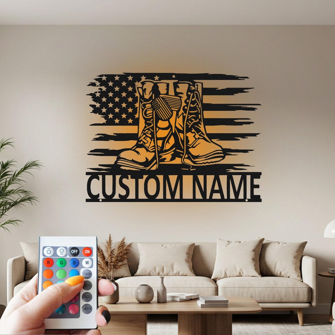 Custom Combat Boots Metal Wall Art: Veteran Gift With RGB LED - Etsy