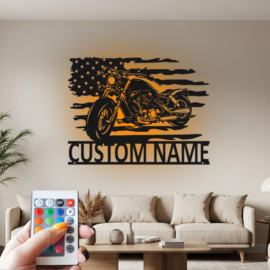 Custom Motorbike Metal Wall Art With RGB LED - Personalized Biker Decor ...