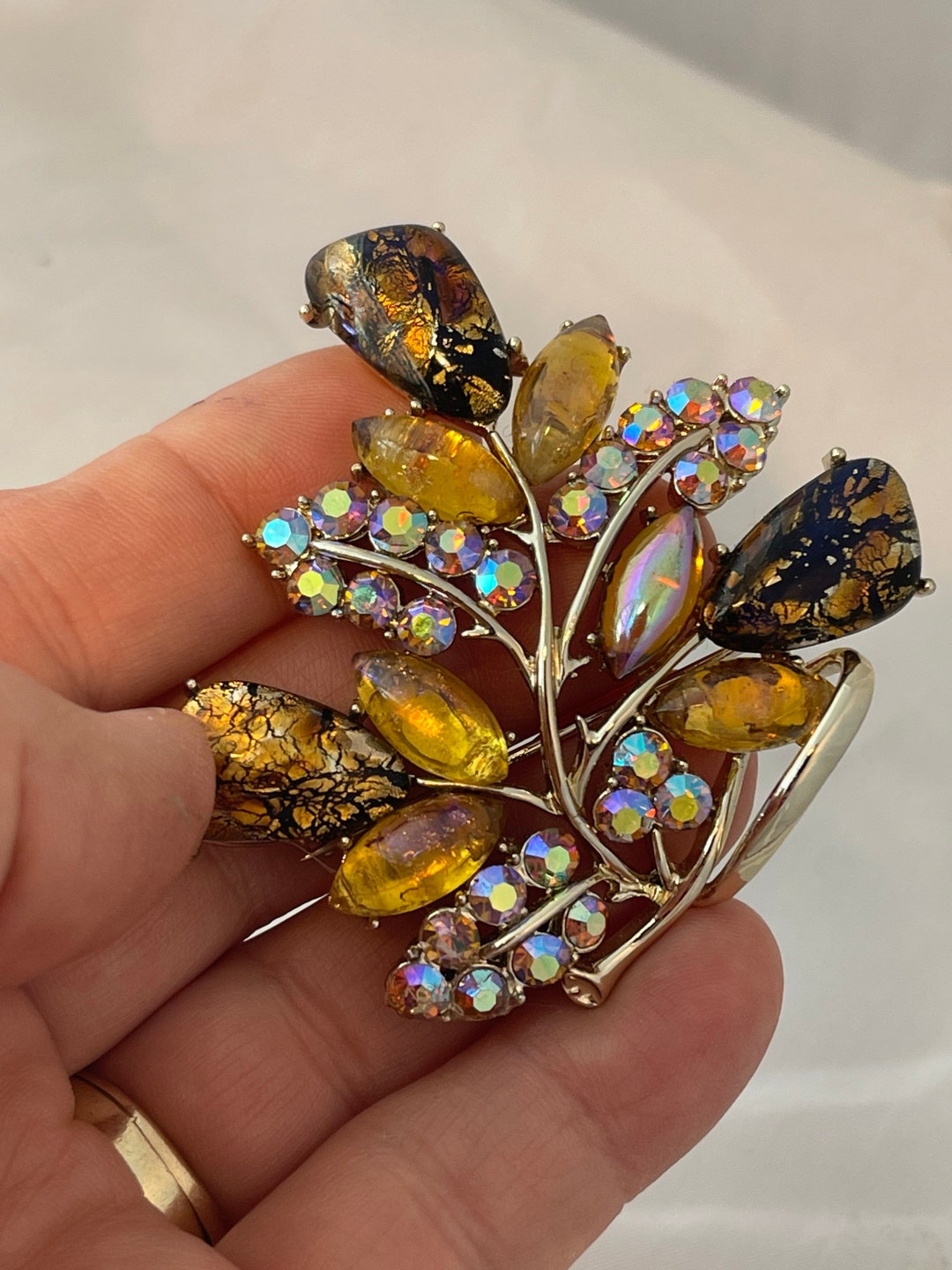 Rare Vintage Coro Foil Art Glass Aurora Borealis Rhinestone Brooch. - Etsy