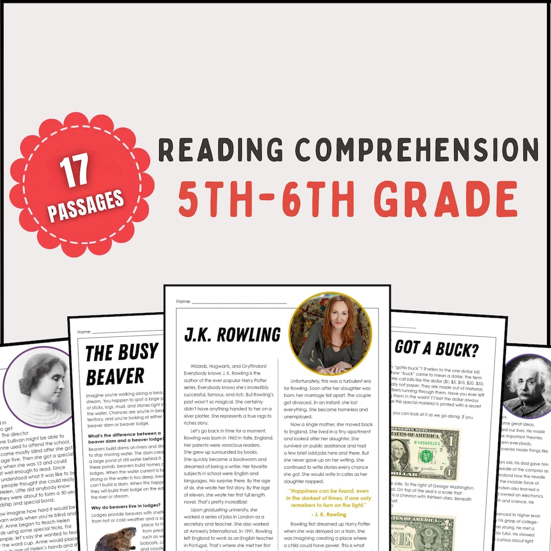 5th-6th Grade Reading Comprehension Passages: ELA Worksheets (printable ...