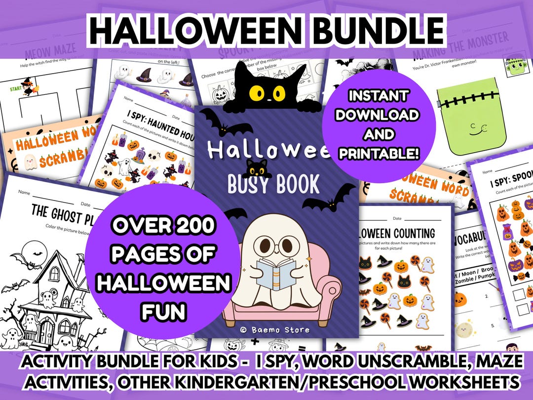 Halloween Activity Bundle: 200+ Kids Printable Worksheets (digital ...