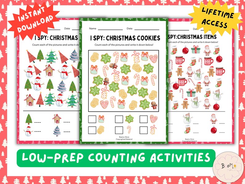 I Spy Christmas Activity Counting Game Seek and Find Worksheet ...