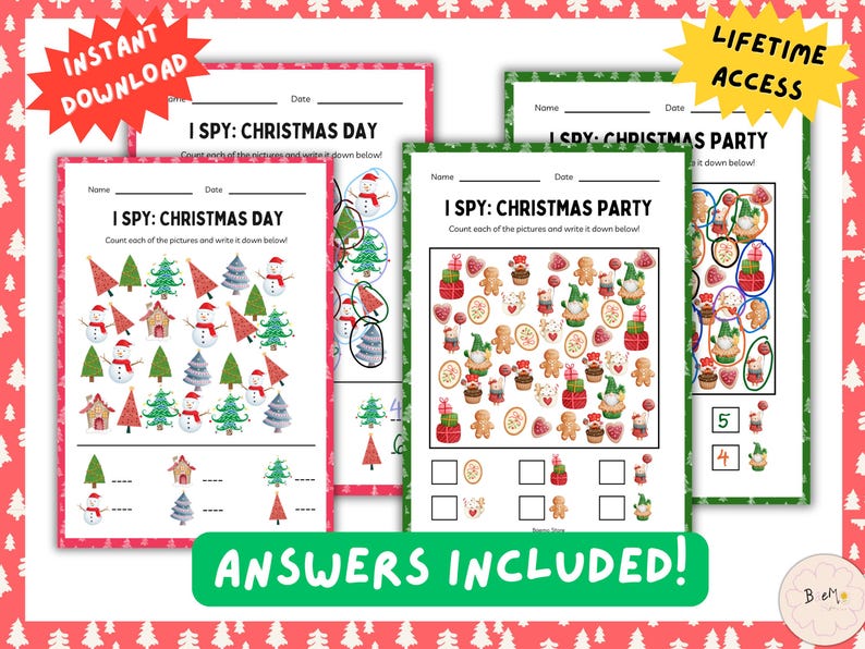 I Spy Christmas Activity Counting Game Seek and Find Worksheet ...