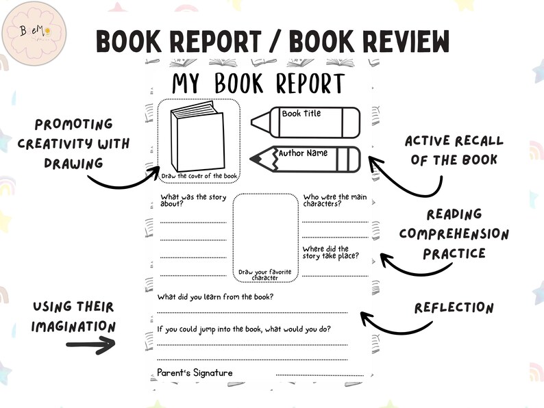 Book Report Template Printable Reading Reflection Worksheet Homeschool ...