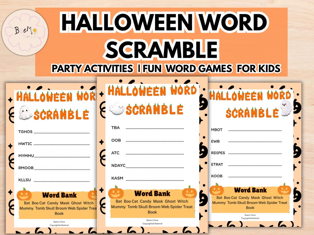 Halloween Word Scramble, Printable Party Activity, Kids Puzzle Game ...