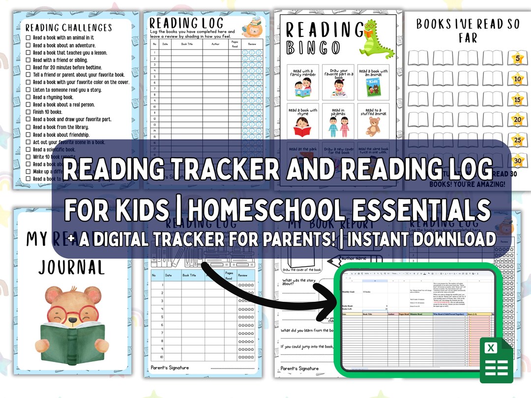 Kids Reading Journal Bundle: Homeschool Reading Log, Bingo, Tracker ...