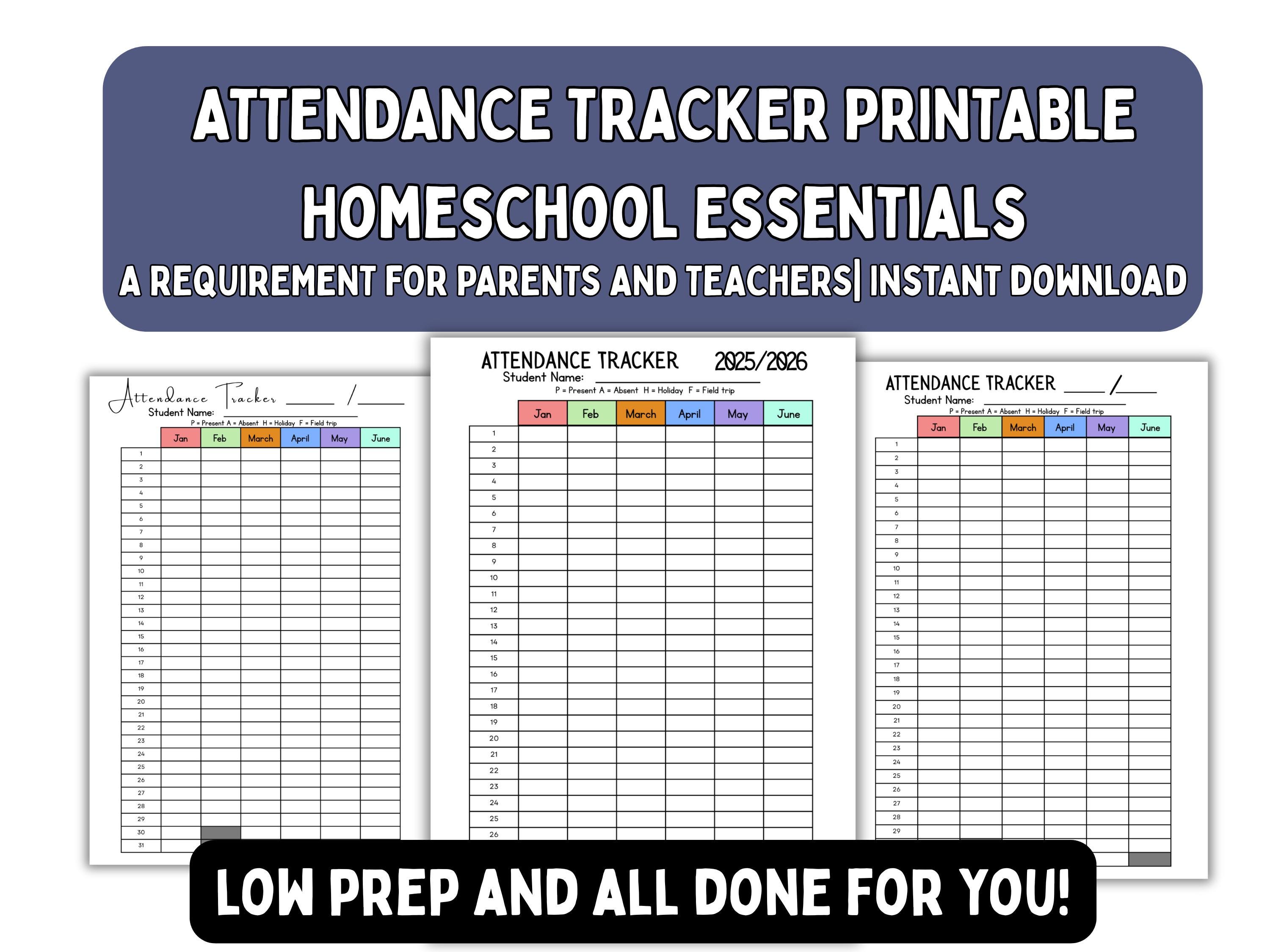 Attendance Sheet Template, Homeschool Yearly Attendance Tracker ...