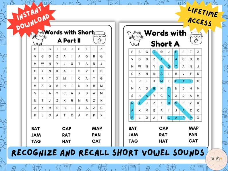 CVC Word Search Worksheets, Phonics Practice for Kindergarten ...