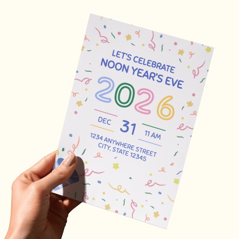 Noon Years Eve Party Invitation Template | Kids New Years Eve Party ...