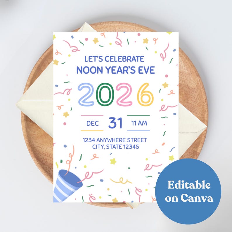 Noon Years Eve Party Invitation Template | Kids New Years Eve Party ...