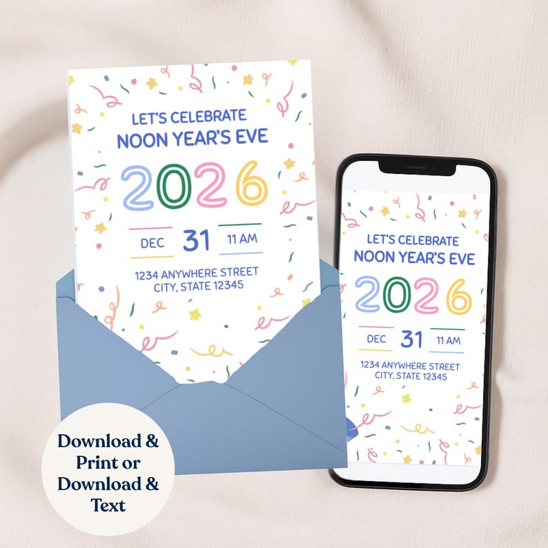 Noon Years Eve Party Invitation Template | Kids New Years Eve Party ...
