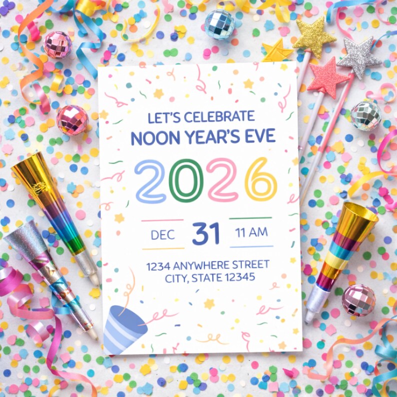 Noon Years Eve Party Invitation Template | Kids New Years Eve Party ...
