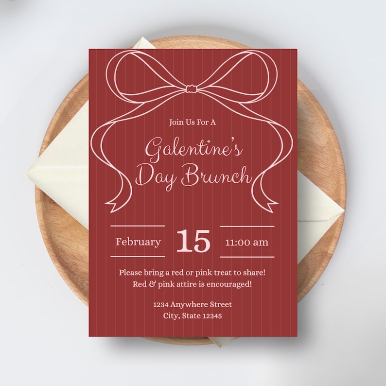 Galentine’s Day Brunch Invitation | Red Canva Template | Editable ...