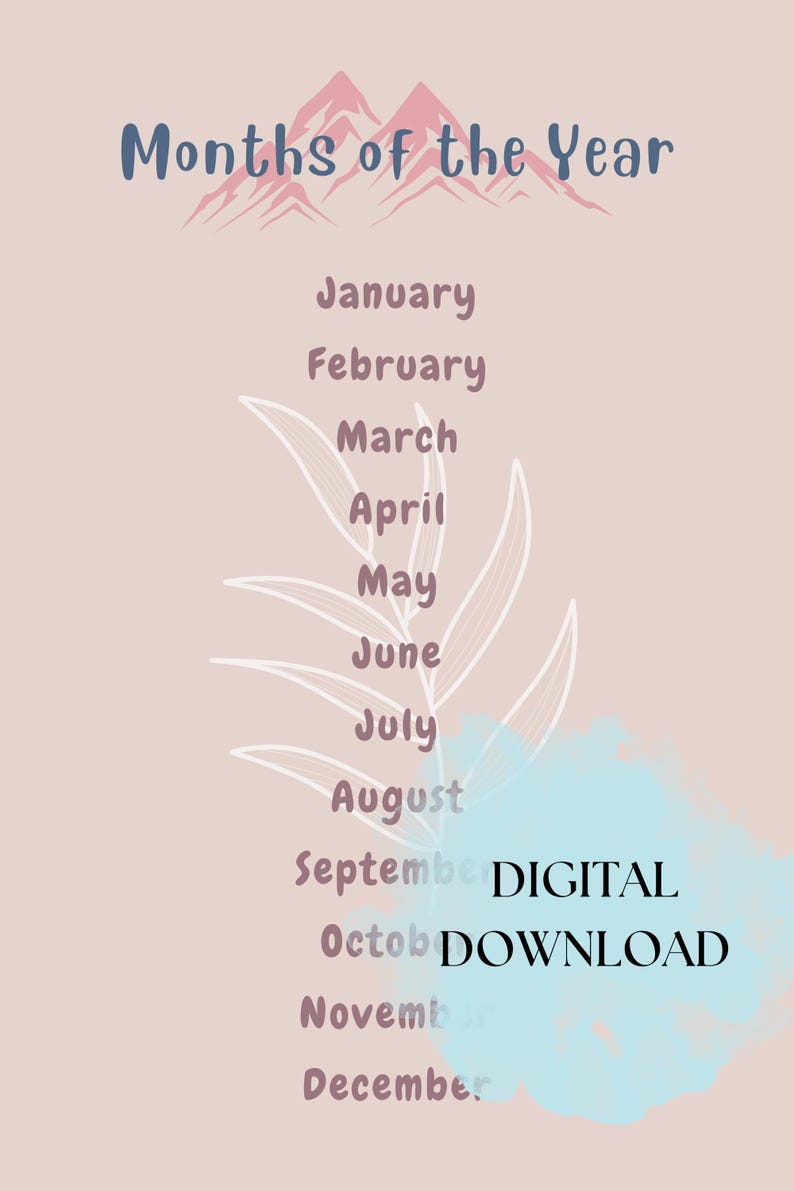 Months of the Year Educational Boho Printable Wall Art Digital Download ...