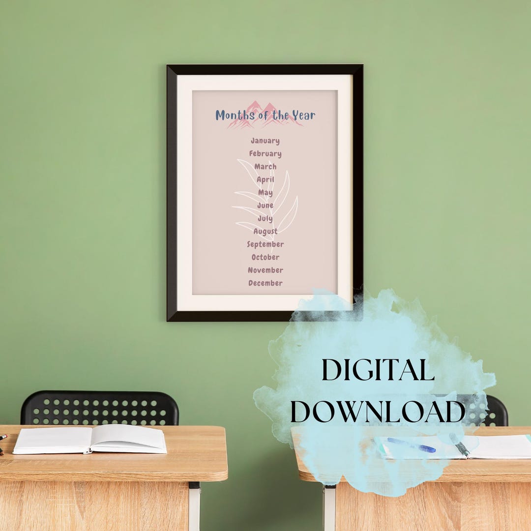 Months of the Year Educational Boho Printable Wall Art Digital Download ...