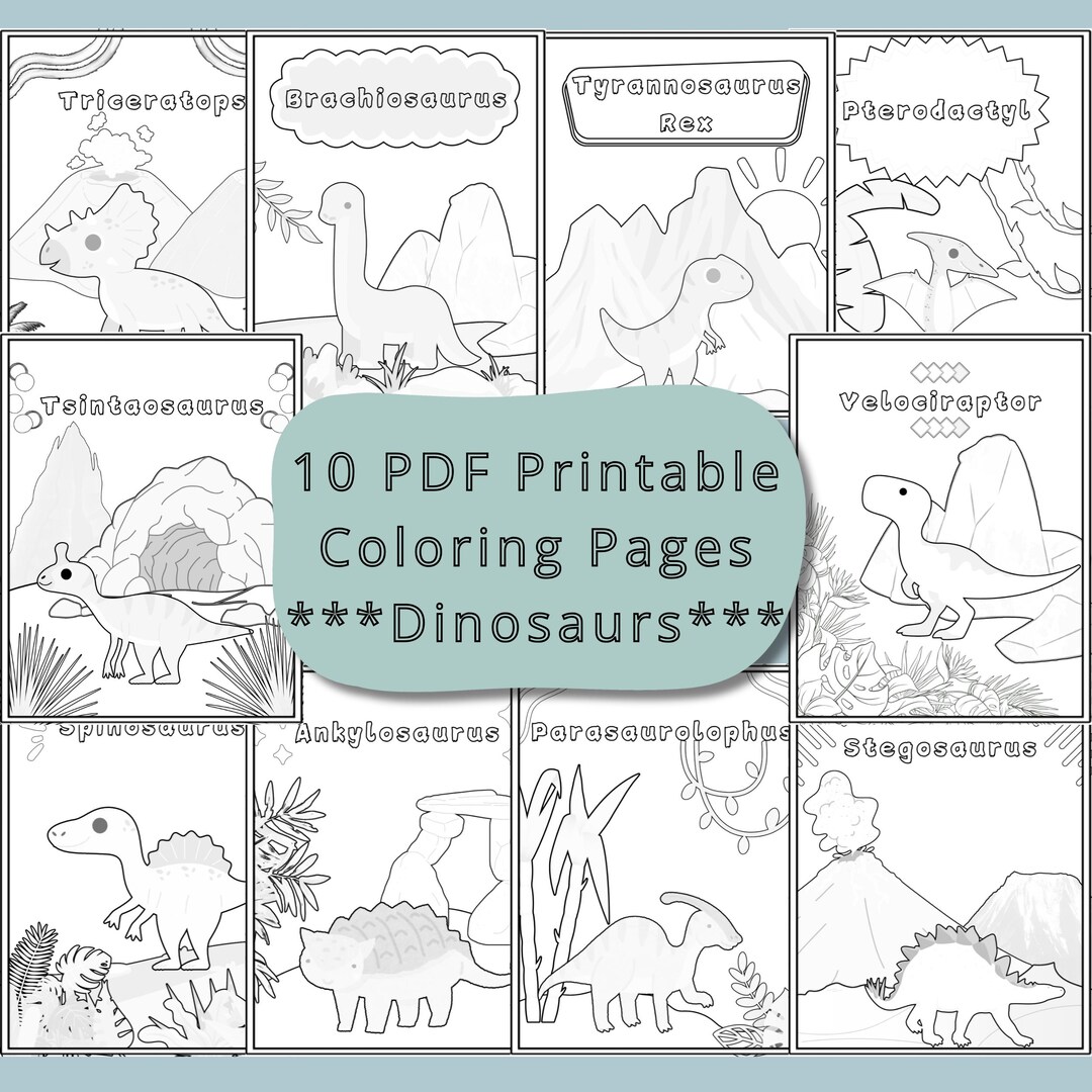 10 Printable Coloring Pages Dinosaur Coloring Pages Activity for Kids ...