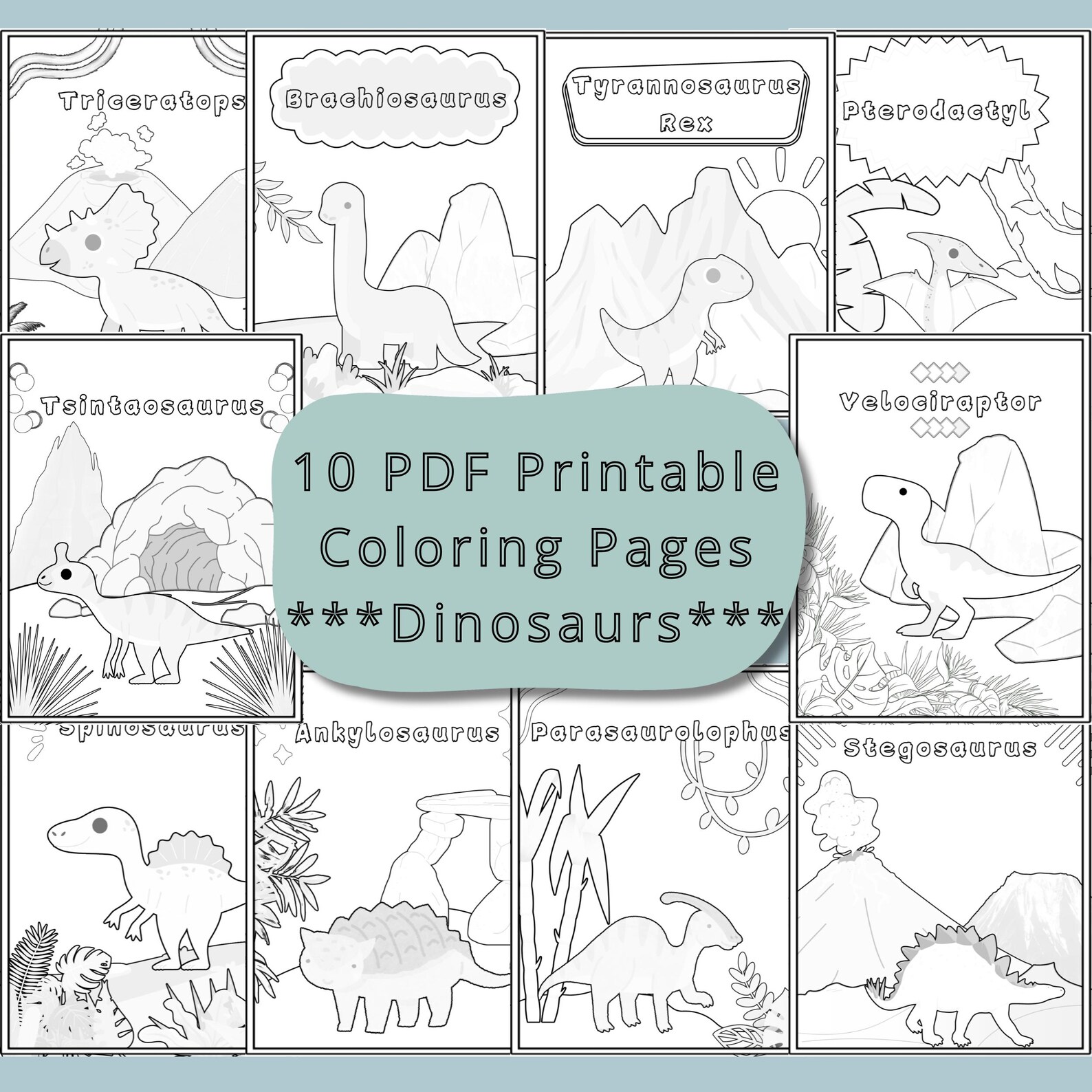 10 Printable Coloring Pages Dinosaur Coloring Pages Activity for Kids ...