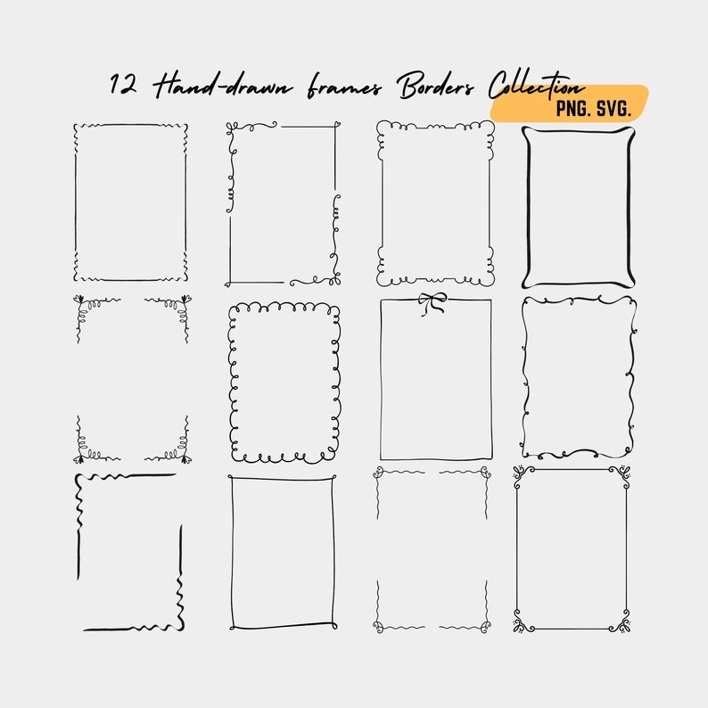 Hand-drawn Border Clipart Frames, Doodle Letter Frame (SVG, PNG) - Etsy