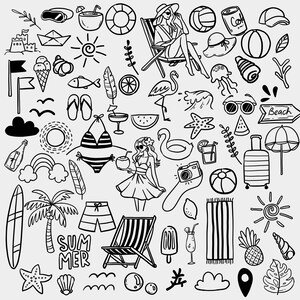 Hand-drawn Tropical Beach Clipart | Summer Line Art PNG SVG ...