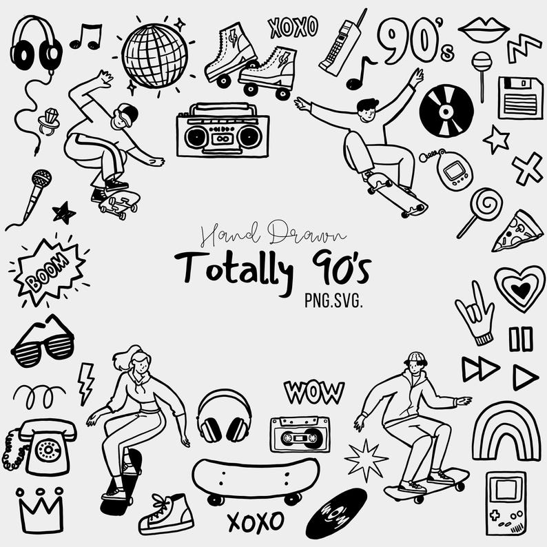 90s Clipart | Hand-drawn Retro PNG SVG (digital Download) - Etsy
