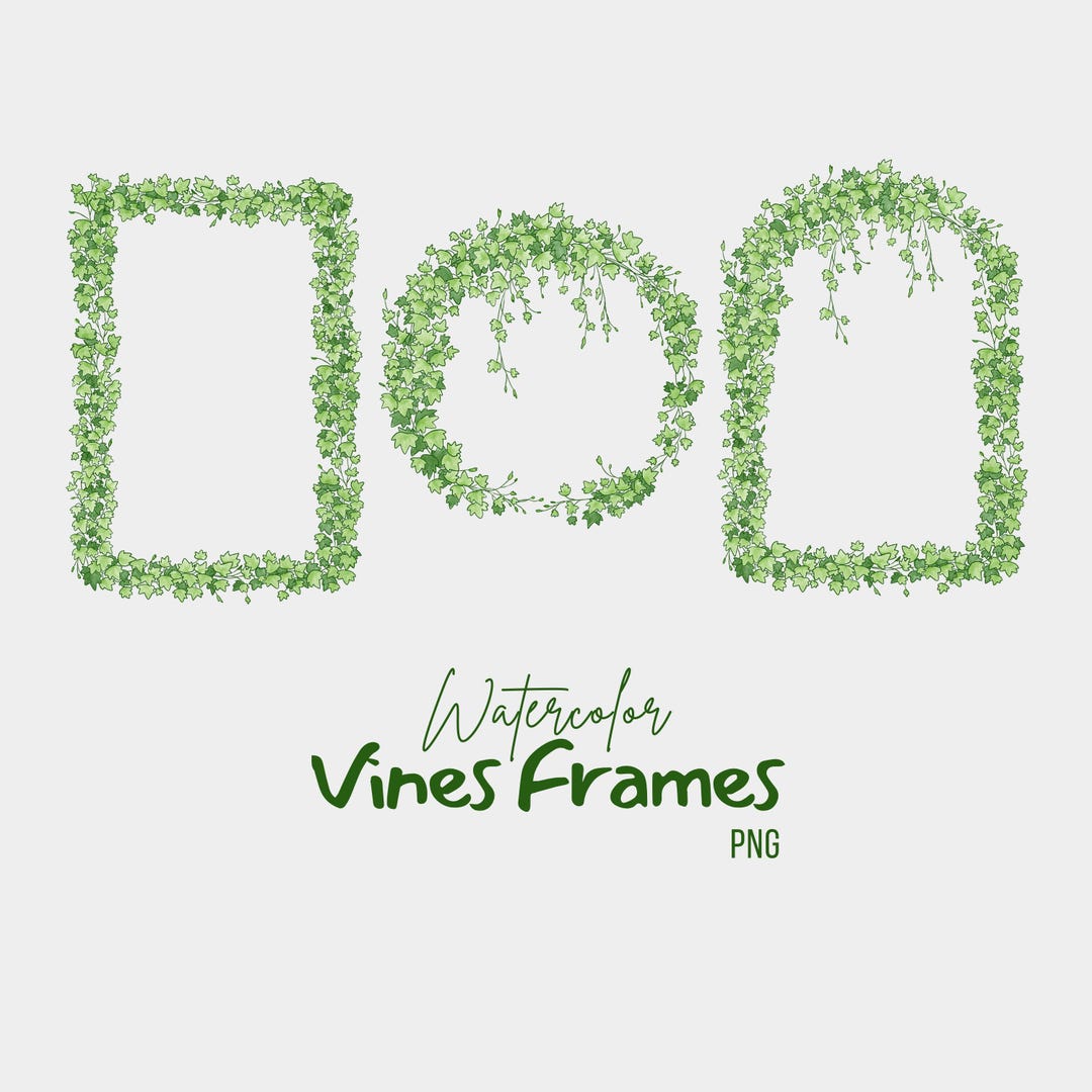 Hand-painted Watercolor Green Vines Frames Clipart - Botanical Ivy ...