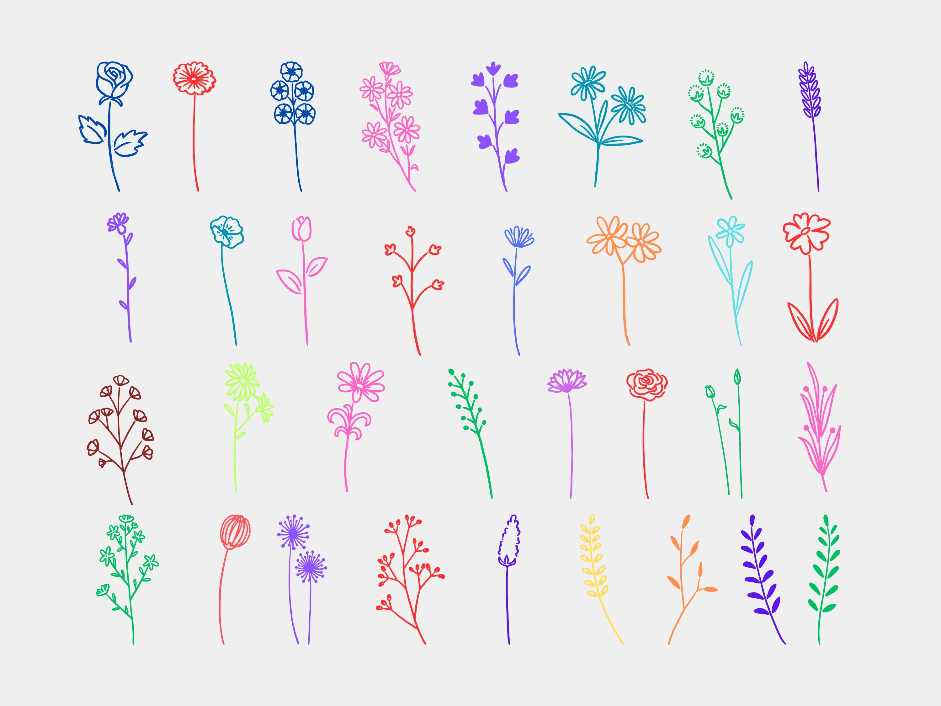Floral Clipart Collection: Hand-drawn Flower Elements (SVG PNG) - Etsy
