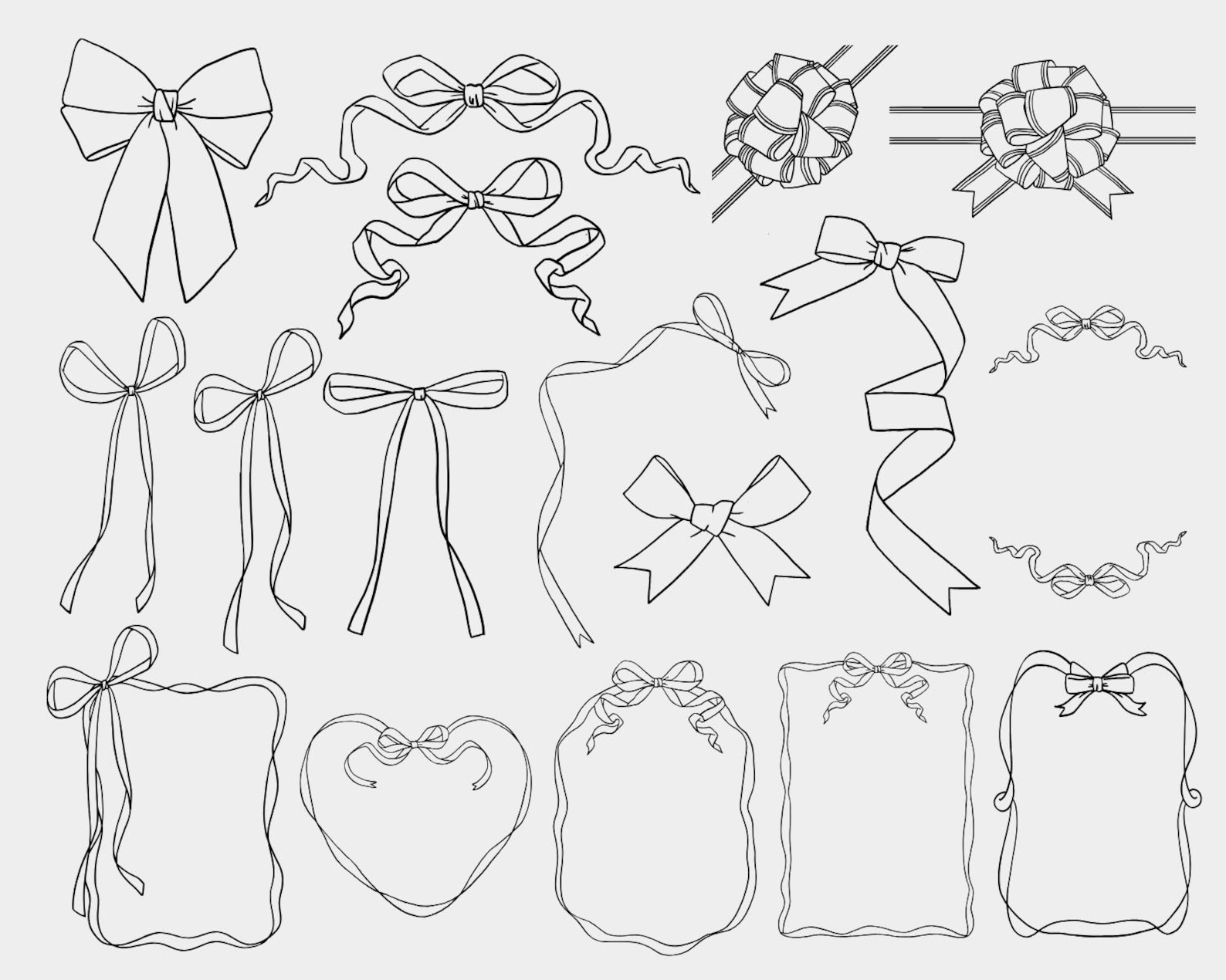 Hand Drawn Bows and Ribbon Frames Collection | Coquette Elements ...