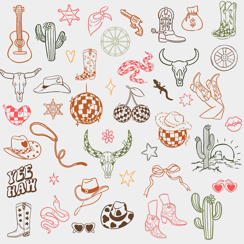 Wild West Disco Clipart: Hand-drawn Cowboy Graphics (PNG SVG) - Etsy