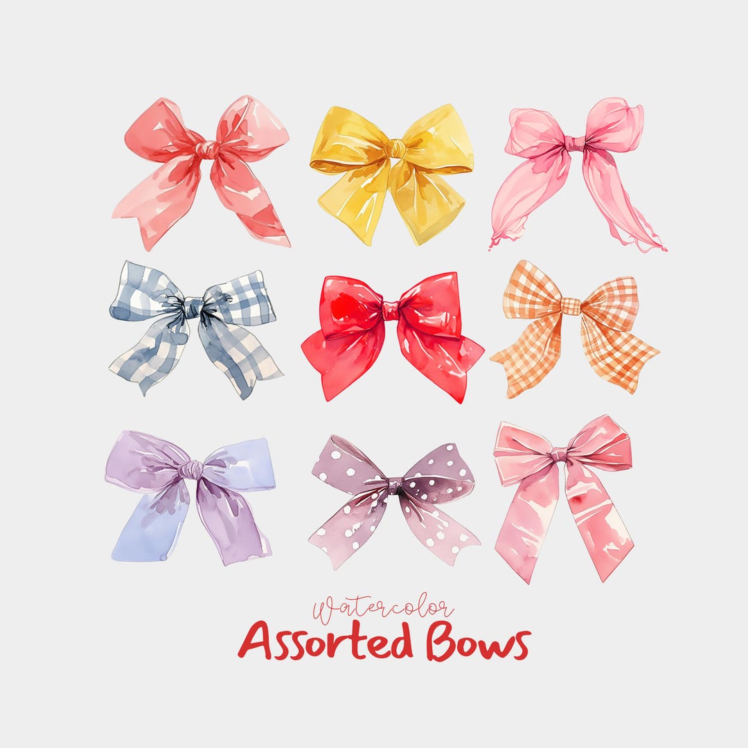 Watercolor Bow Clipart Set: Pastel Gingham Bows (digital Download) - Etsy